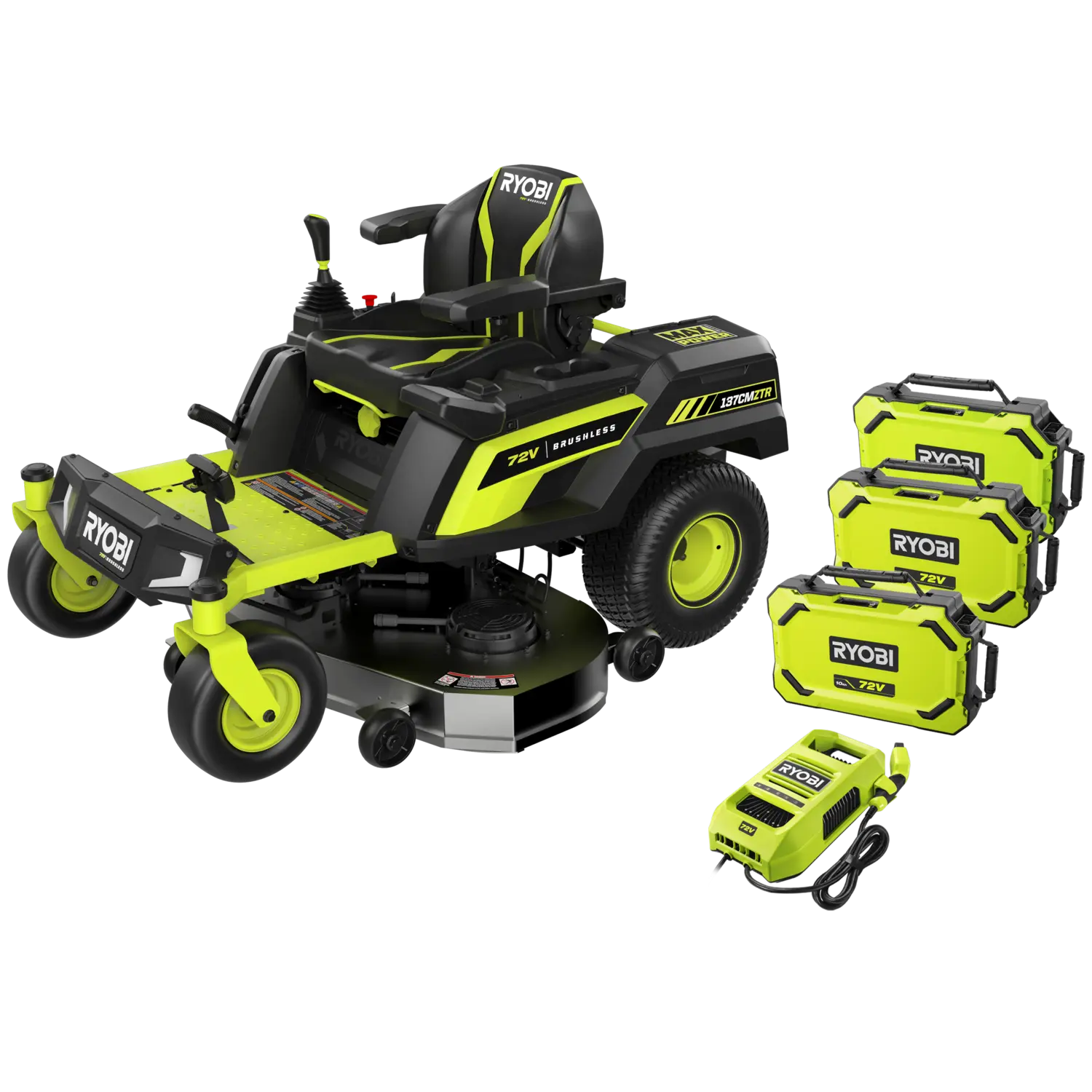Ryobi RY72ZTRX107-210 72V 137 cm Zero Turn Rider plænetraktor - 3x10 Ah ...