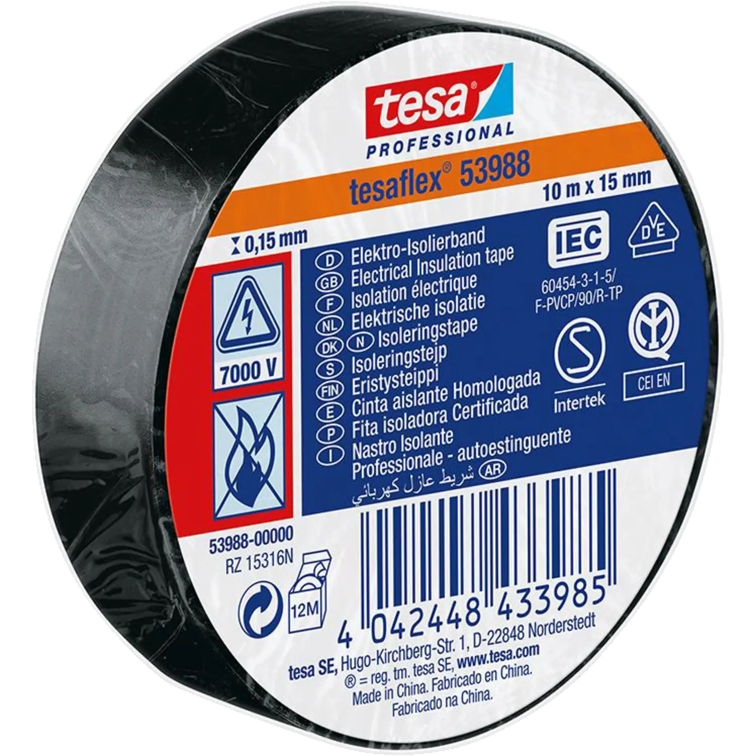 Tesa Tesaflex isoleringstape 10 m x 15 mm sort