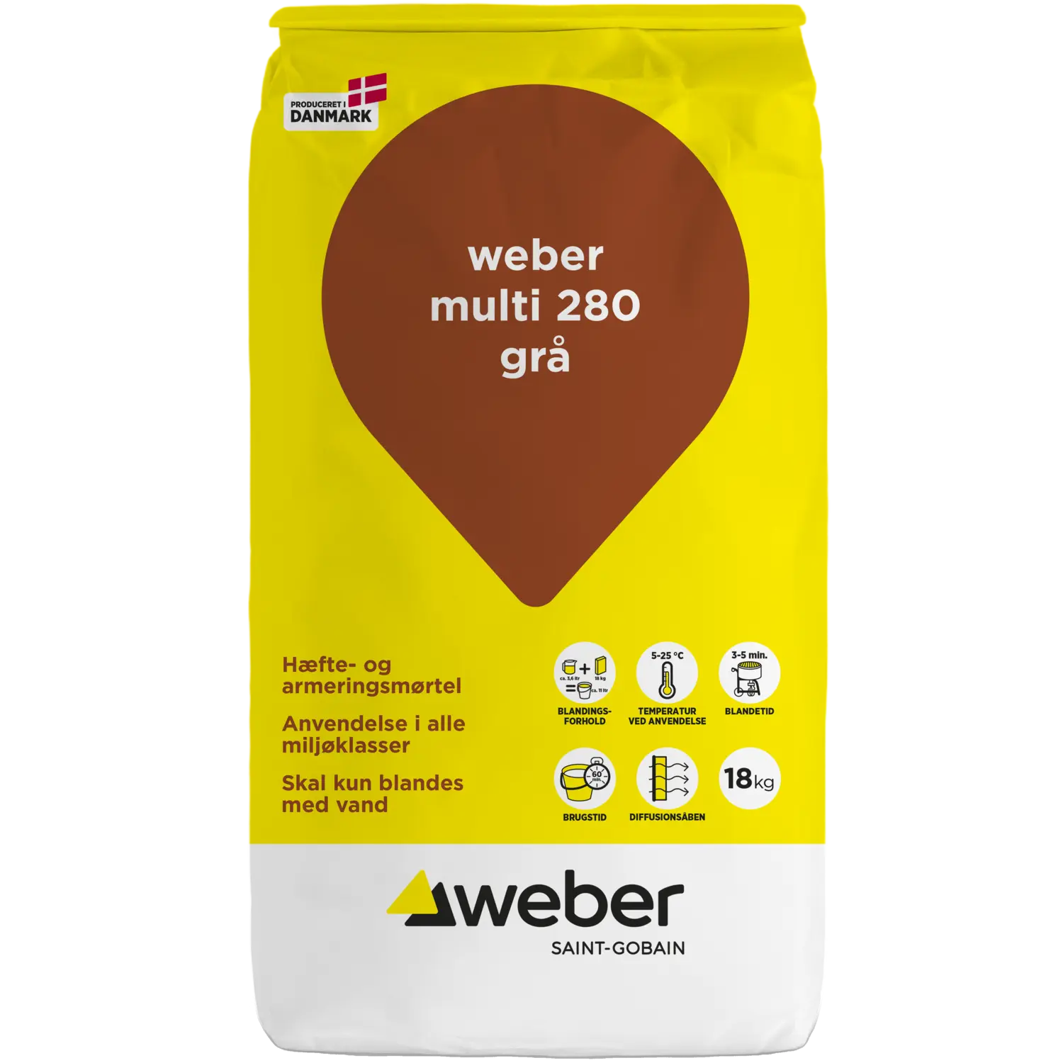 Weber Multi 280 grå hæftemørtel / tyndpuds 18 kg