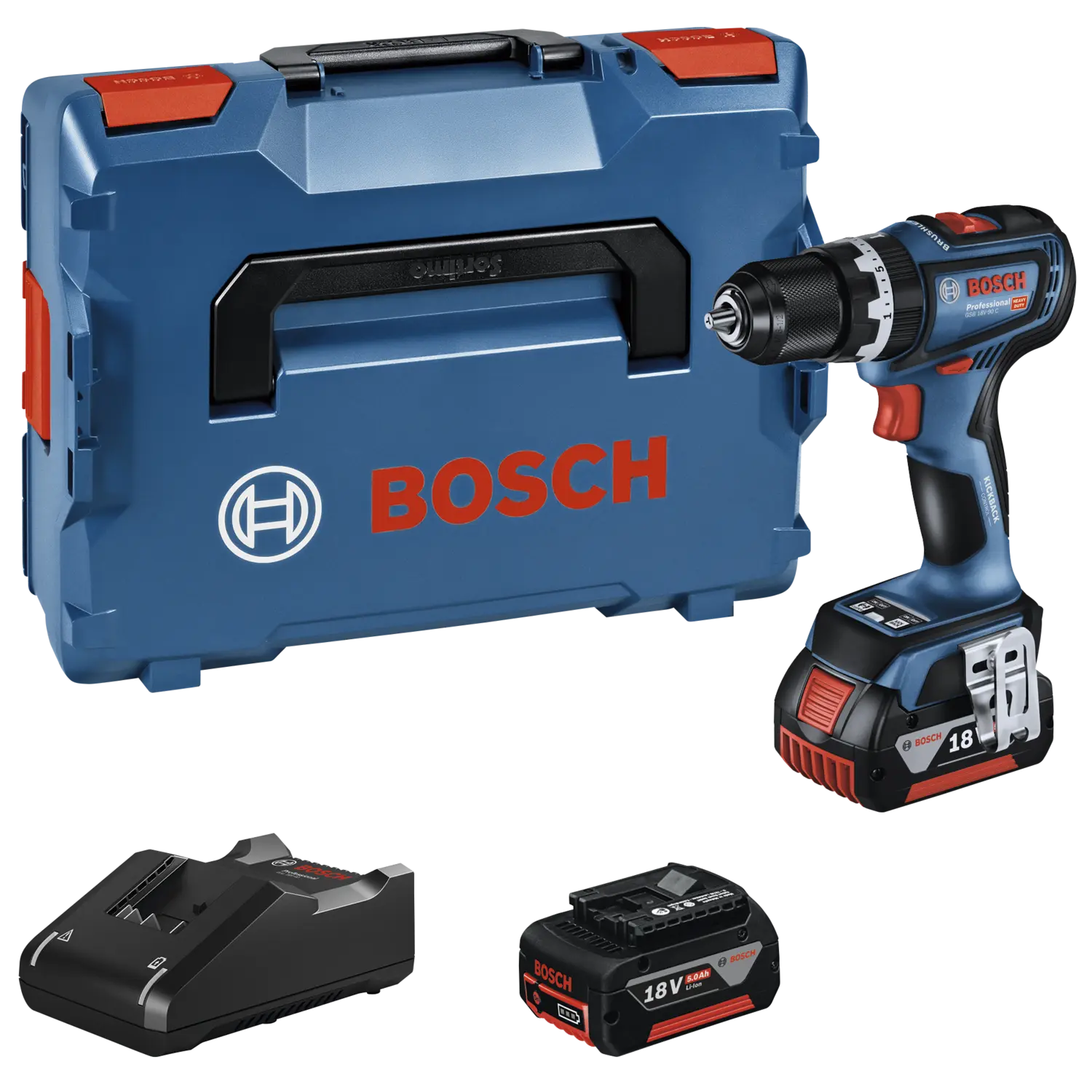 Bosch GSB 18V-90 C slagboremaskine 2x5.0 Ah batteri, lader og kuffert